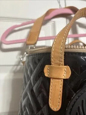 Consuela | Bags | Consuela Black Patent Quilted Tote With Tan Trim And ...